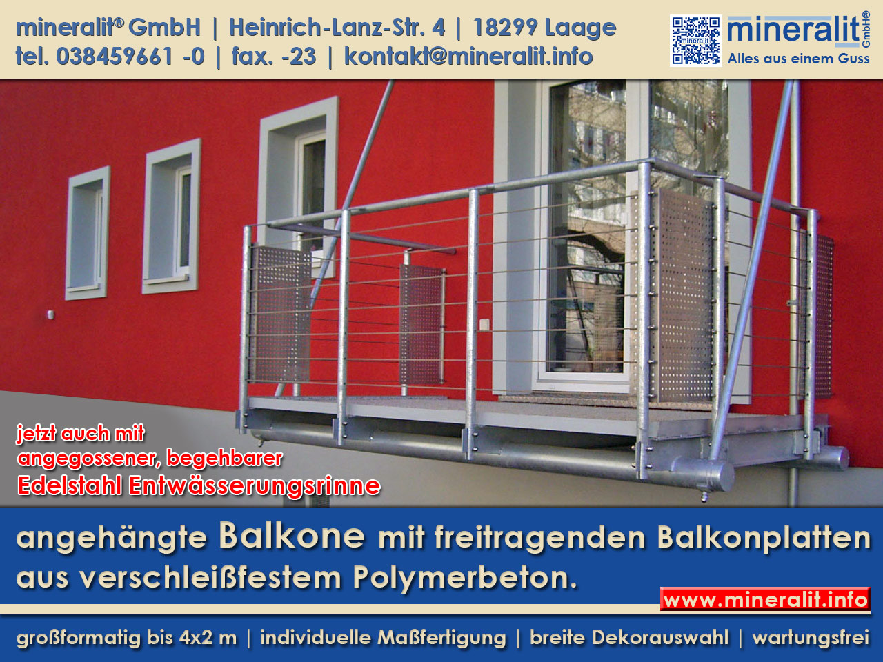 freitragende Balkonplatten für vorgestellte Balkone